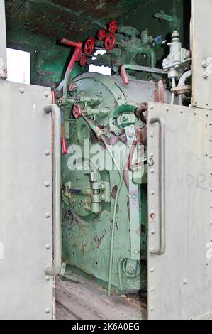 Inside locomotive cabin. Control instruments Stock Photo - Alamy