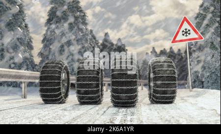 winter tires change - Beware winter is coming with road sign Stock ...