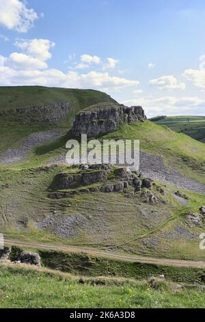 The rock outcrop of Peters Stone at the head of Cressbrook Dale in the ...