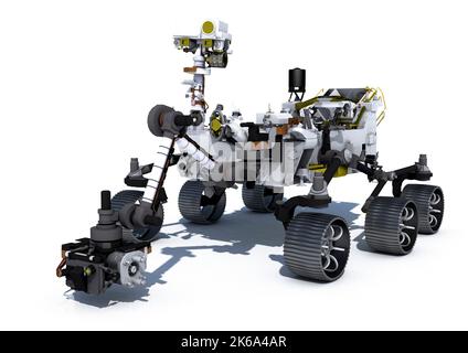 Mars Perseverance rover on white background, with annotations Stock ...