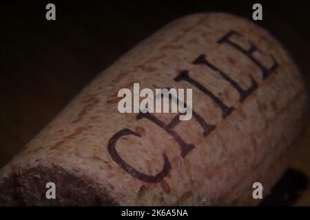 The word Chile written on a cork close up Stock Photo - Alamy