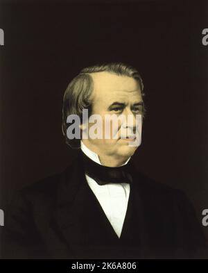 Portrait of US President Andrew Johnson. Digitally colored engraving ...