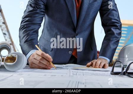 Architecture drawing project . Mixed media Stock Photo - Alamy