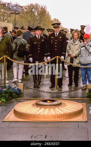 French military personnel salute the Tomb of the Unknown Soldier at the ...