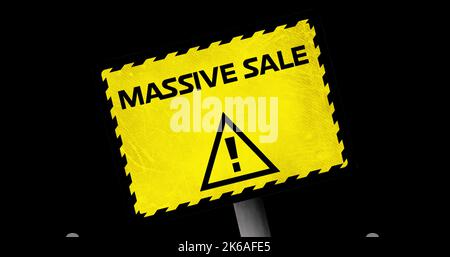 Image of Massive Sale text in yellow warning sign against black ...