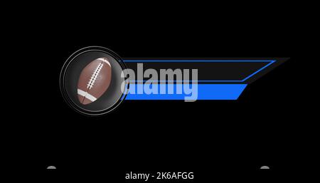 Image of rugby ball and blue ribbon on black background. Sport, games ...