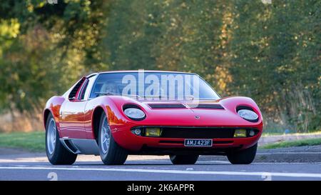 Italian Red Lamborghini Miura classic sports car - France Stock Photo ...