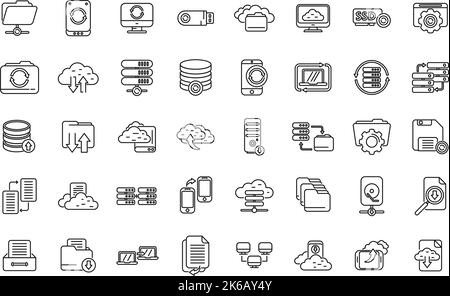 Backups icons set outline vector. Recovery data. App recover neon color ...