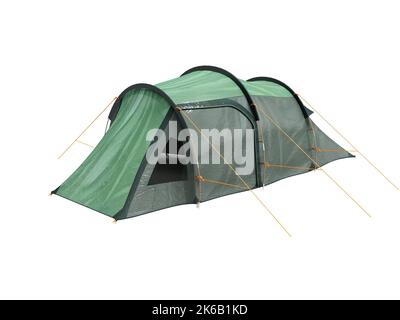 3D illustration of large green tent for recreation on gray background ...