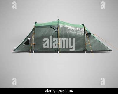 3D illustration of large green tent for recreation on gray background ...