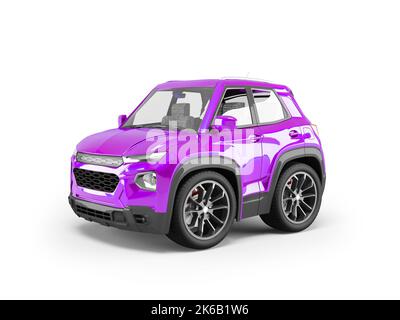 3d illustration of violet car front cartoon style on blue background ...