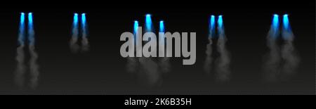 Jetpack smoke cloud trail with blue fire vector effect. Rocket speed ...
