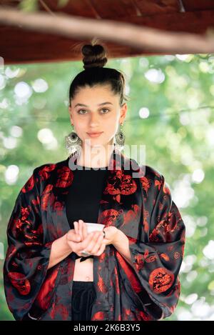 Tea ceremony is performed by tea master in kimono Stock Photo - Alamy