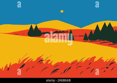 A digital drawing of prairie in bright colors Stock Vector Image & Art ...