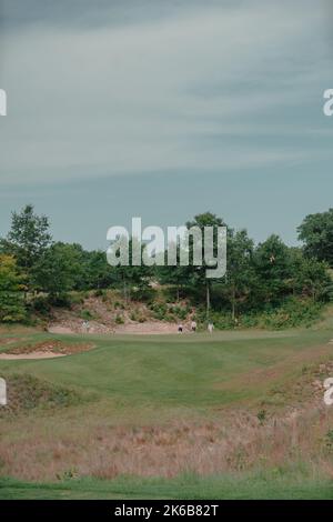 A vertical shot of a green natural golf course in the Grand Rapids ...