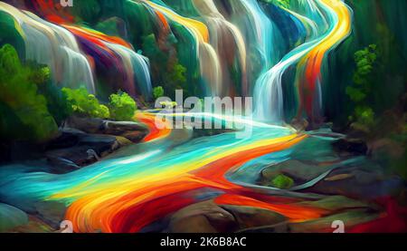 Multicolored colored magical rainbow colored river. Digital ...