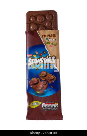 Bar of Nestle Smarties chocolate bar isolated on white background - I'm ...