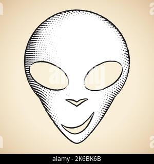 Illustration of Scratchboard Engraved Icon of Alien Face with Green ...