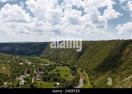 Wide top panoramic view, Butuceni canyon in Moldova, Orheiul Vechi ...
