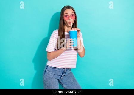Photo of optimistic adorable woman straight hairdo dressed gray shirt ...