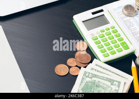 avings, finances, economy and home concept - close up of calculator ...