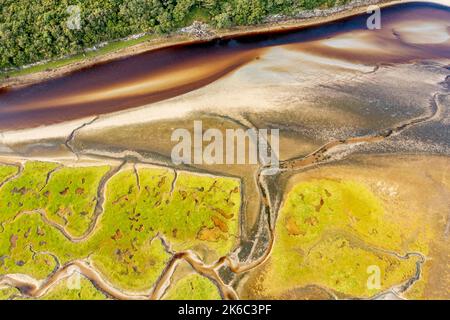 Aerial view of the Salt Marsh at Ards Forest Park in County Donegal ...