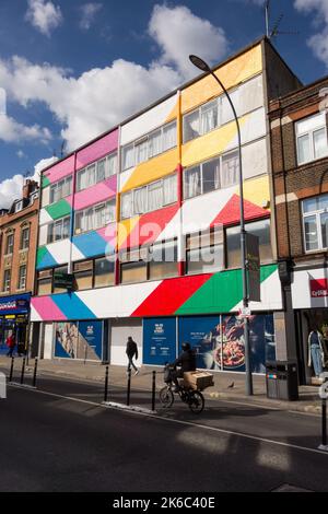 A colourful multicoloured building on King Street, Hammersmith, west ...