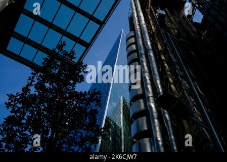 Low angled shot of the skyscrapers in the financial district London UK ...