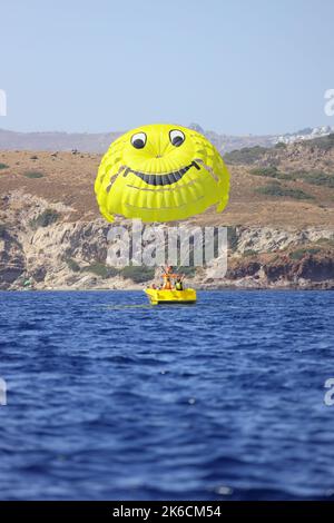 Bodrum, Turkey. 01 October 2022: Parasailing on the sea, speed boat and ...