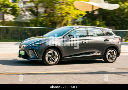 Electric MG Mulan (MG 4) being driven on a test drive in Shanghai ...