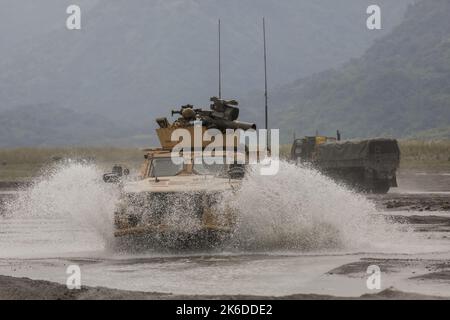 October 13, 2022: A US MRAP (Mine Resistant Ambush Protected) armored ...