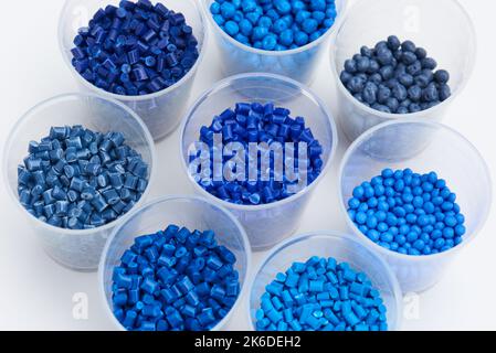 different blue plastic resin granulates for injection moulding process ...