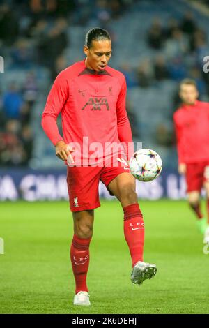 Virgil van Dijk of Liverpool plays a forward pass during the Premier ...