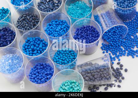different blue plastic resin granulates for injection moulding process ...