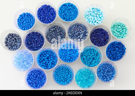 different blue plastic resin granulates for injection moulding process ...