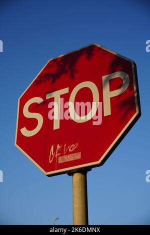 A vertical shot of the red stop sign Stock Photo - Alamy