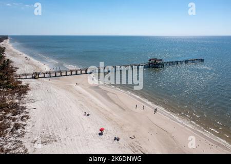 Naples Pier after Hurricane Ian. Heavy damage and destruction with a ...