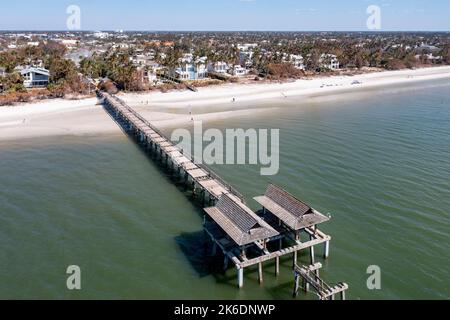 Naples Pier after Hurricane Ian 2022. Heavy damage and destruction ...