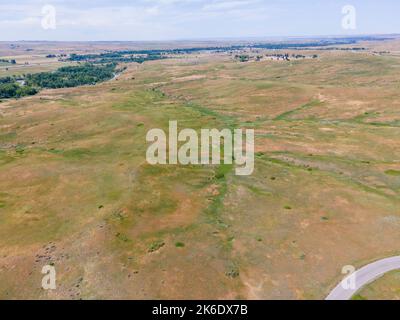 Aerial photograph of the Little Bighorn Battlefield National Monument ...