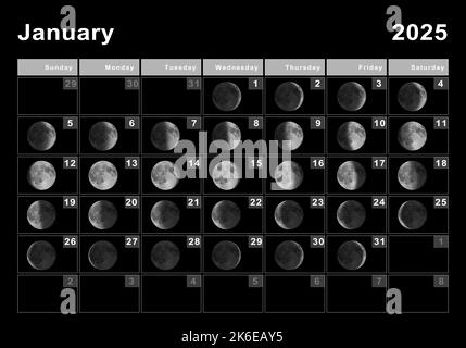 January 2025 Lunar calendar, Moon cycles, Moon Phases Stock Photo - Alamy