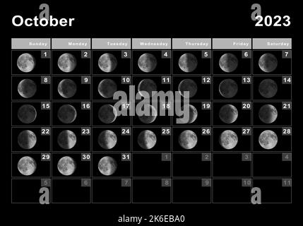 October 2023 Lunar calendar, Moon cycles, Moon Phases Stock Photo - Alamy