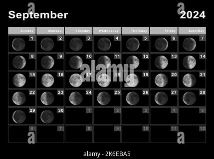 September 2024 Lunar calendar, Moon cycles, Moon Phases Stock Photo - Alamy
