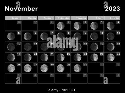 November 2023 Lunar calendar, Moon cycles, Moon Phases Stock Photo - Alamy