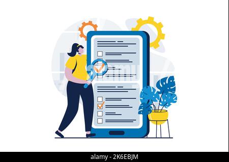 Online survey concept with people scene in flat cartoon design. Man ...