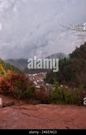 Hinterweidenthal, Germany - January 1, 2021: Fog and clouds over a ...