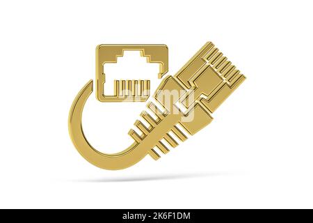 Golden 3d RJ45 icon isolated on white background - 3d render Stock ...