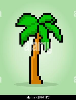 8 bit pixel art game, tropic jungle forest landscape with palms ...