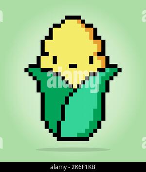 Pixel art icon. Pixel art corn icon. Cute pixel corn. Vegetables vector ...
