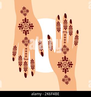 Floral Henna Mehndi Vector Hand Illustration Design, Henna Hands Vector ...