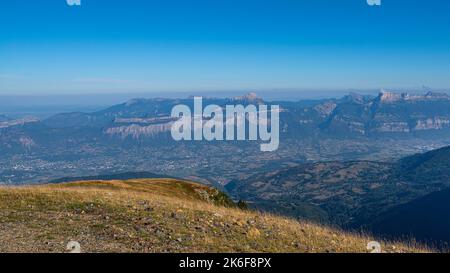 Valley with the city of Grenoble seen from the mountains of Chamrousse ...